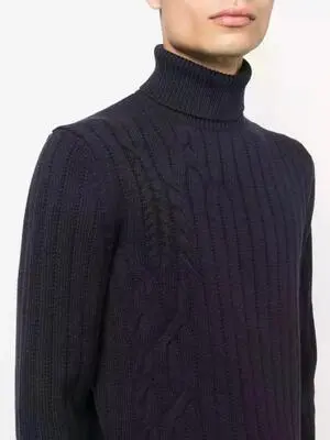 Corneliani Cable-knit Virgin Wool-cashmere Roll-neck Jumper - Blue