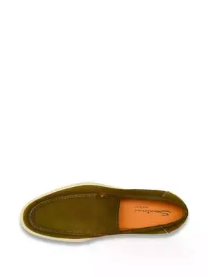 Santoni Suede Almond Toe Slip-on Loafers