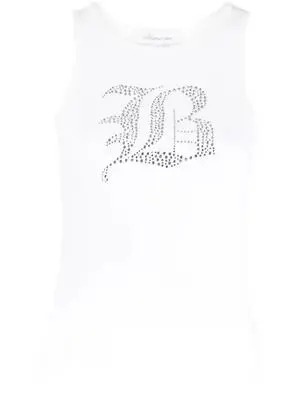 Blumarine Rhinestone-logo Ribbed Tank Top