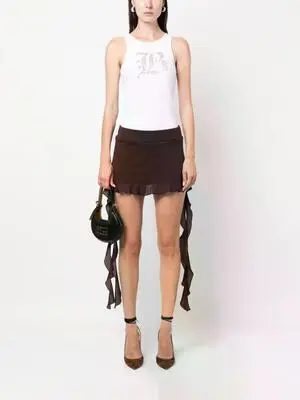 Blumarine Rhinestone-logo Ribbed Tank Top