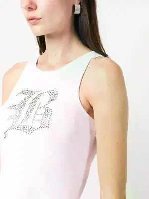 Blumarine Rhinestone-logo Ribbed Tank Top
