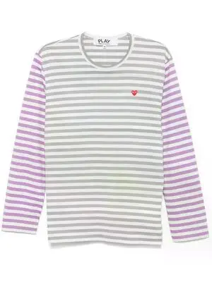Play Comme Des Garcon Striped T-shirt With Heart Patch - Grey