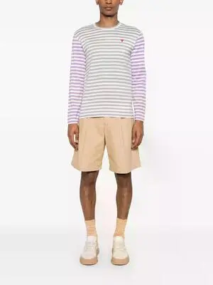 Play Comme Des Garcon Striped T-shirt With Heart Patch - Grey