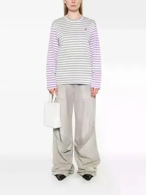 Play Comme Des Garcon Striped T-shirt With Heart Patch - Grey