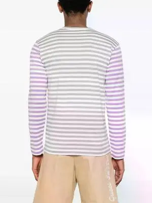 Play Comme Des Garcon Striped T-shirt With Heart Patch - Grey