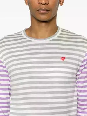 Play Comme Des Garcon Striped T-shirt With Heart Patch - Grey
