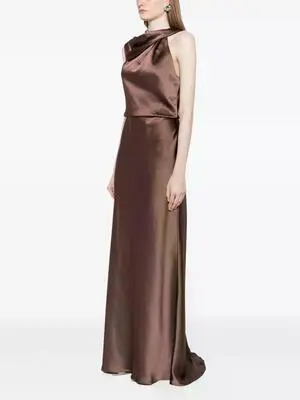 Amsale Asymmetric Draped Satin Gown - Brown