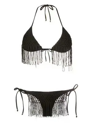 AMIR SLAMA Floral-print Two-piece Bikini Set - Black