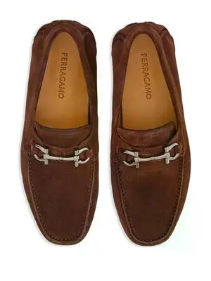FERRAGAMO Gancini Suede Loafers - Brown