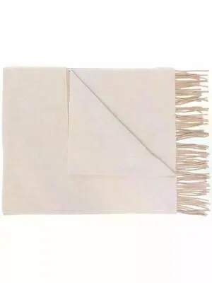 GANNI Fringed Knitted Scarf - Neutrals
