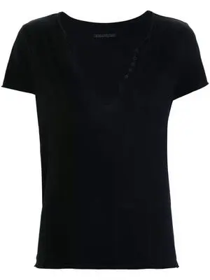 Zadig&Voltaire Organic Cotton Henley T-shirt With Diamante Embellishment - Black