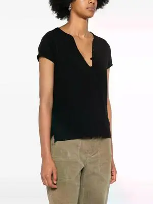 Zadig&Voltaire Organic Cotton Henley T-shirt With Diamante Embellishment - Black