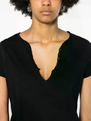 Zadig&Voltaire Organic Cotton Henley T-shirt With Diamante Embellishment - Black