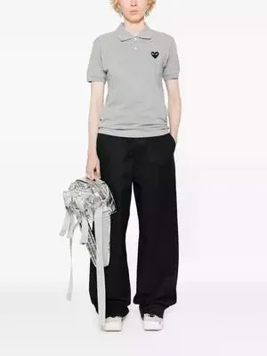 Play Comme Des Garcon Heart-patch Piqué Polo Shirt - Grey