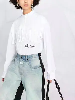 Palm Angels Logo Embroidered Fringed Shirt