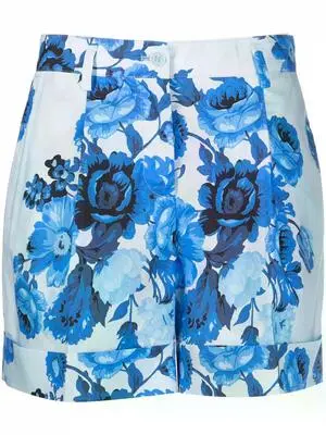 P.a.r.o.s.h Floral-print High-waisted Shorts - Blue