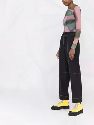 GANNI Contrast-stitching Straight Trousers