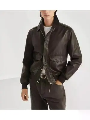 Brunello Cucinelli Aviator Leather Jacket