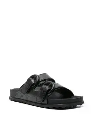 MARINE SERRE Embossed Moonogram Leather Slides - Black