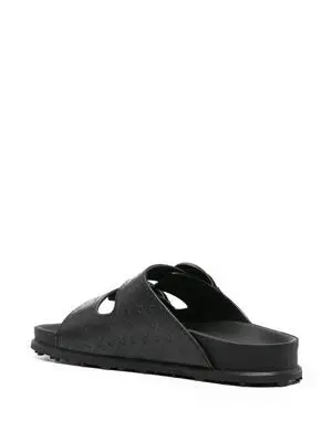 MARINE SERRE Embossed Moonogram Leather Slides - Black