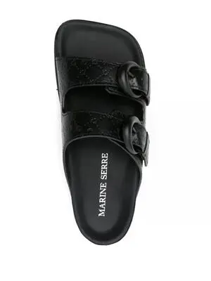 MARINE SERRE Embossed Moonogram Leather Slides - Black