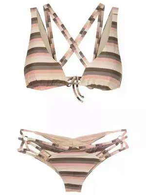 AMIR SLAMA Striped Strappy Bikini - Neutrals