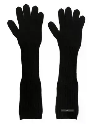 Y3 Logo-patch Ribbed-knit Long Gloves - Black