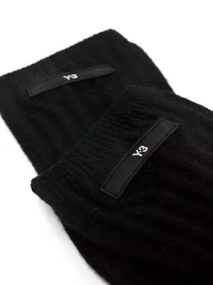Y3 Logo-patch Ribbed-knit Long Gloves