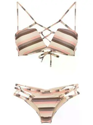 AMIR SLAMA Stripe-print Strappy Bikini - Neutrals