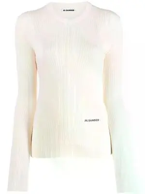 JIL SANDER Logo-patch Ribbed-knit Top - Neutrals