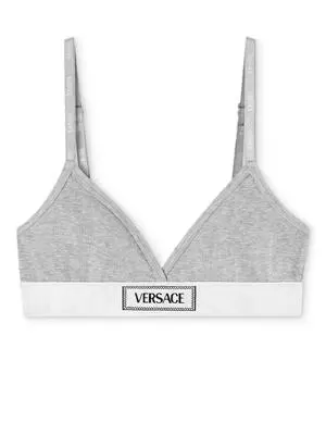 Versace Logo-patch Cotton-blend Bra - Grey