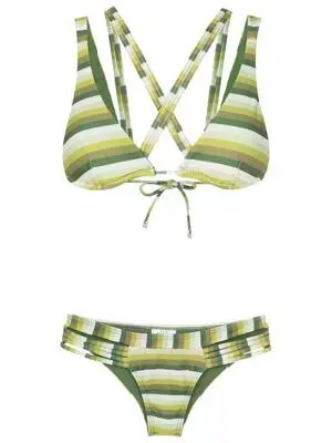 AMIR SLAMA Striped Strappy Triangle Bikini - Green
