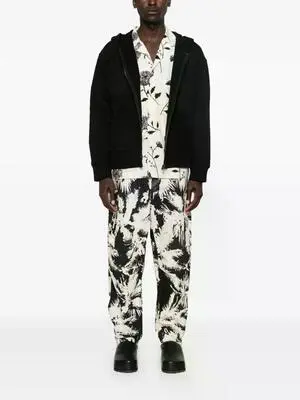 LANEUS Printed Palm Tree Cotton Trousers