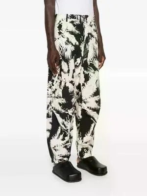 LANEUS Printed Palm Tree Cotton Trousers