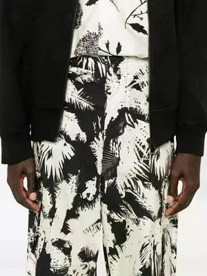 LANEUS Printed Palm Tree Cotton Trousers