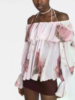 Blumarine Floral-print Blouse With Ruffled Trim