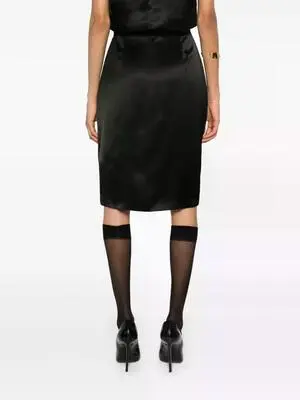 Saint Laurent Satin Pencil Midi Skirt