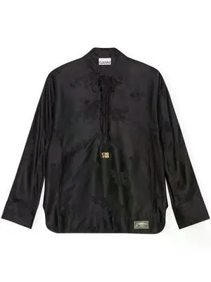 GANNI Floral-jacquard Shirt - Black