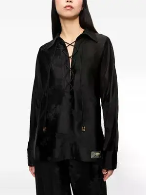 GANNI Floral-jacquard Shirt - Black