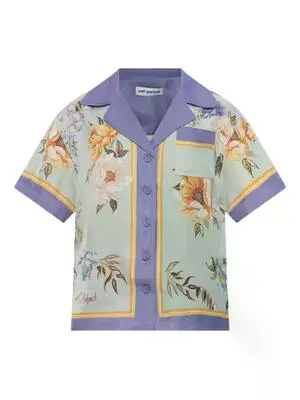 SELF-PORTRAIT Floral-print Camp Collar Shirt - Blue