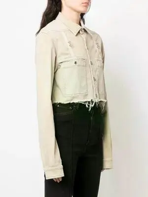 Rick Owens Beige Cotton Blend Raw-cut Cropped Shirt Jacket