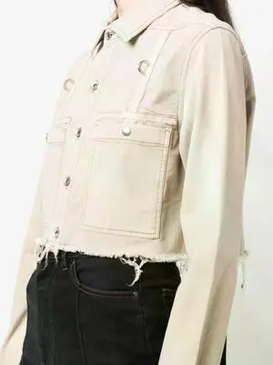 Rick Owens Beige Cotton Blend Raw-cut Cropped Shirt Jacket