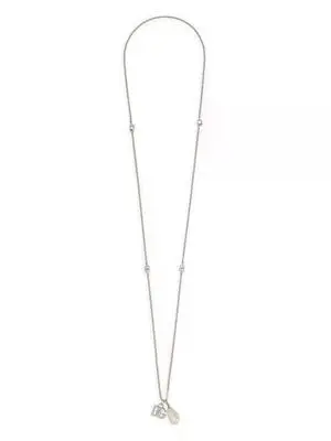 Dolce & Gabbana Logo-plaque Pearl-pendant Necklace - Silver
