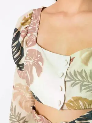 AMIR SLAMA Palm Leaf Print Cropped Shirt