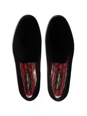 Dolce & Gabbana Leonardo Velvet Slippers - Black