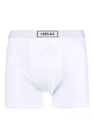 Versace Cotton Ribbed Long Trunks - White
