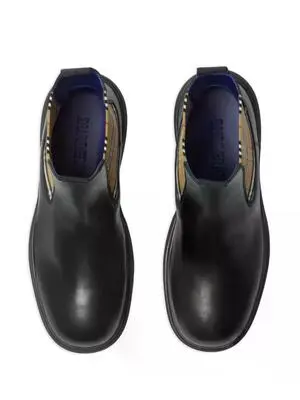 Burberry Leather Creeper Low Chelsea Boots With Check Panels