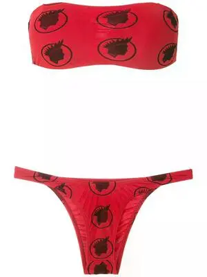 AMIR SLAMA Ndio Print Bikini Set - Red