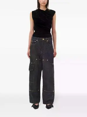GANNI Ruched Sleeveless V-neck Top