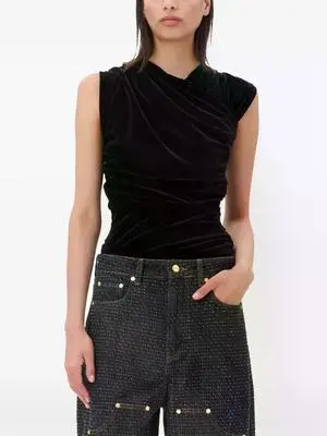 GANNI Ruched Sleeveless V-neck Top